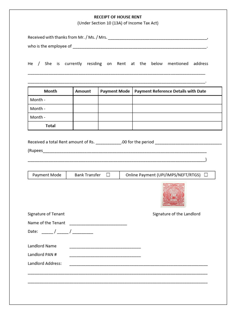 HRA - Rent - Receipt - Updated Version | PDF