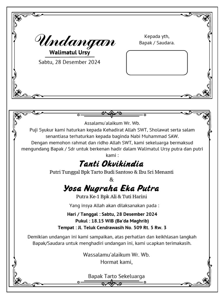 Putih Hitam Minimalis Klasik Undangan Yasin Dan Tahlil | PDF