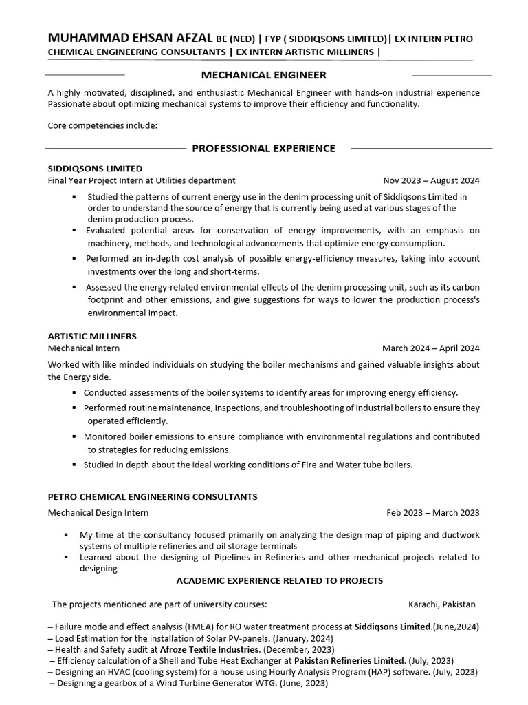 M. Ehsan Afzal CV- | PDF | Efficient Energy Use | Nature