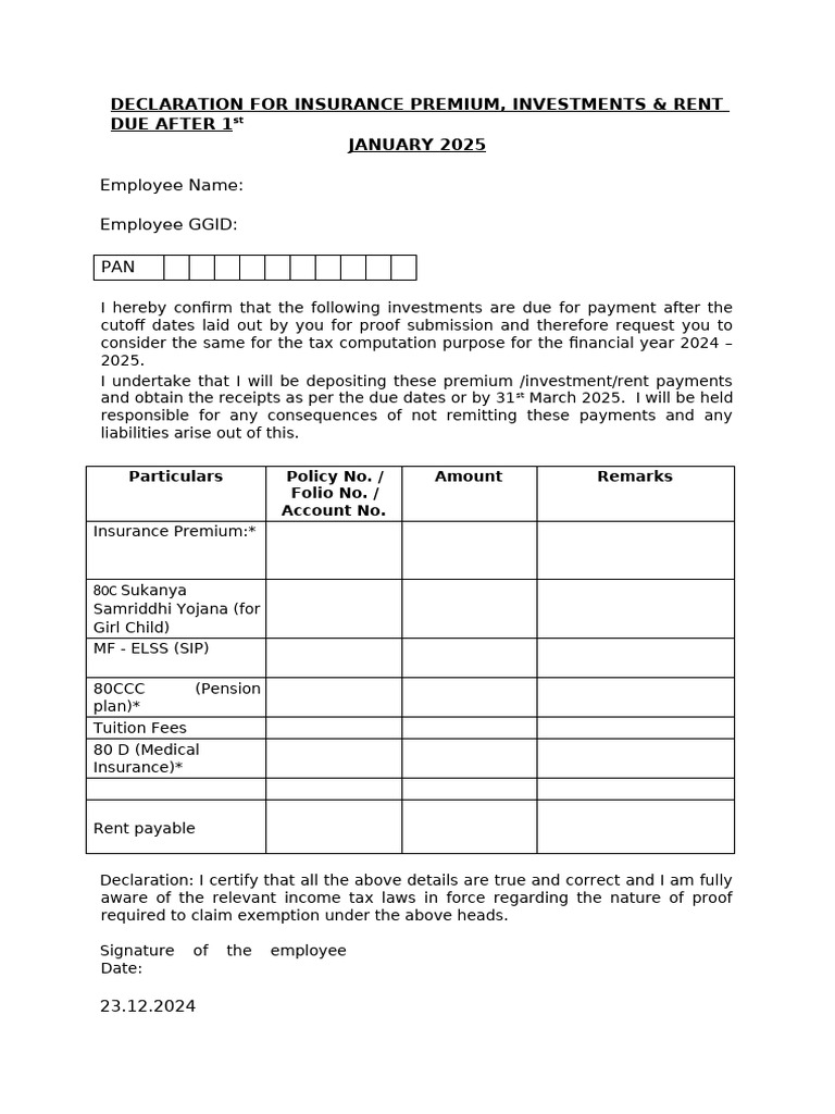 Insurance Premium Declaration 2025 | PDF