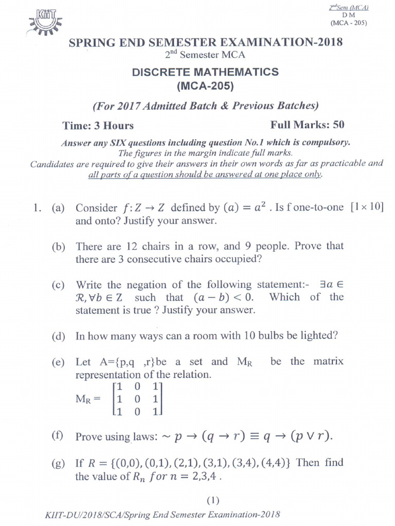 2nd. Sem. MCA-Discrete Mathematics - MCA-205-Spring End Semester ...