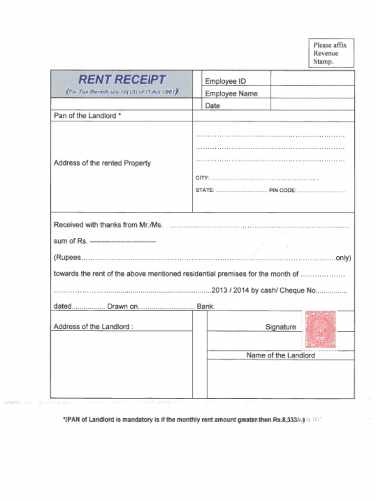 Rent Receipt With Revenue Stamp | PDF