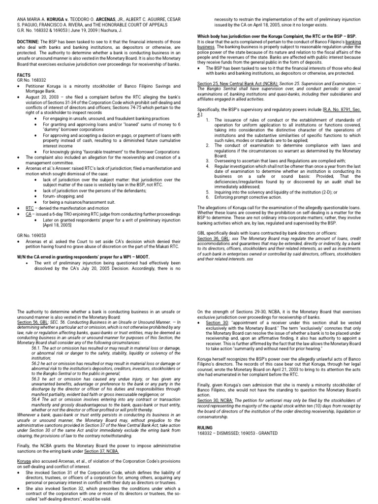 Koruga v. Arcenas | PDF | Injunction | Banks