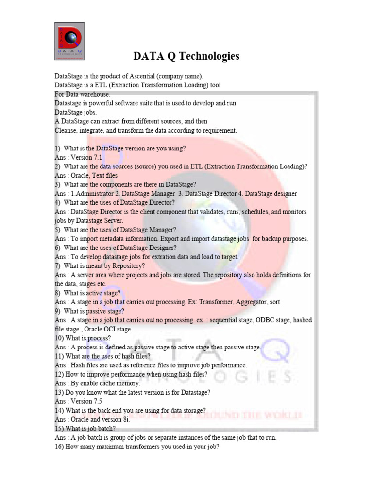 Datastage Questions1 | PDF | Ibm Db2 | Databases