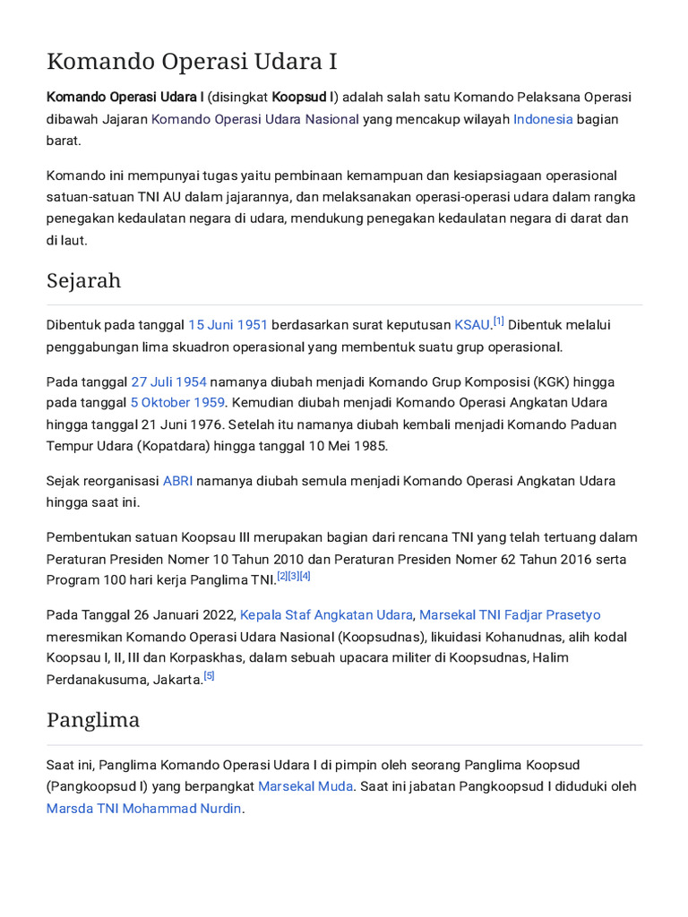 Sejarah dan Struktur Koopsud I | PDF