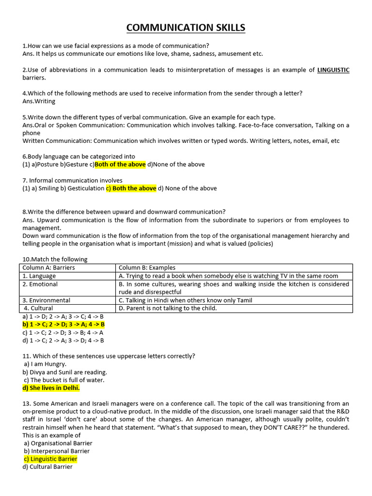 Communication Skills Mcq | PDF | Communication | Subject (Grammar)