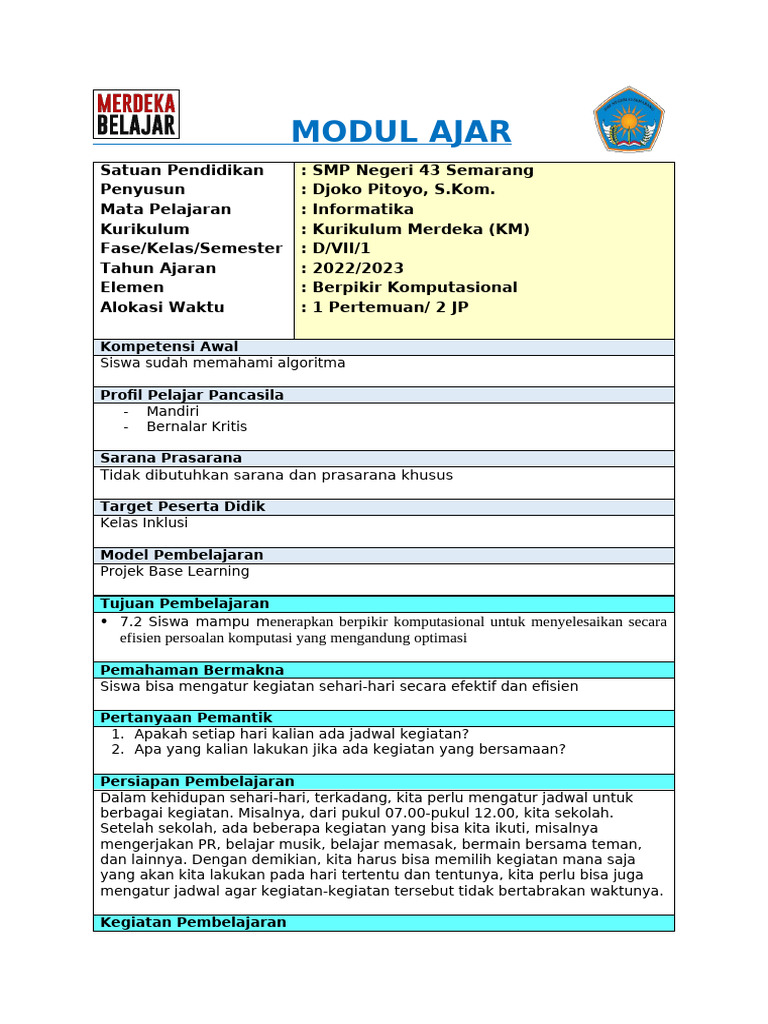 Modul Ajar - BK 1 | PDF