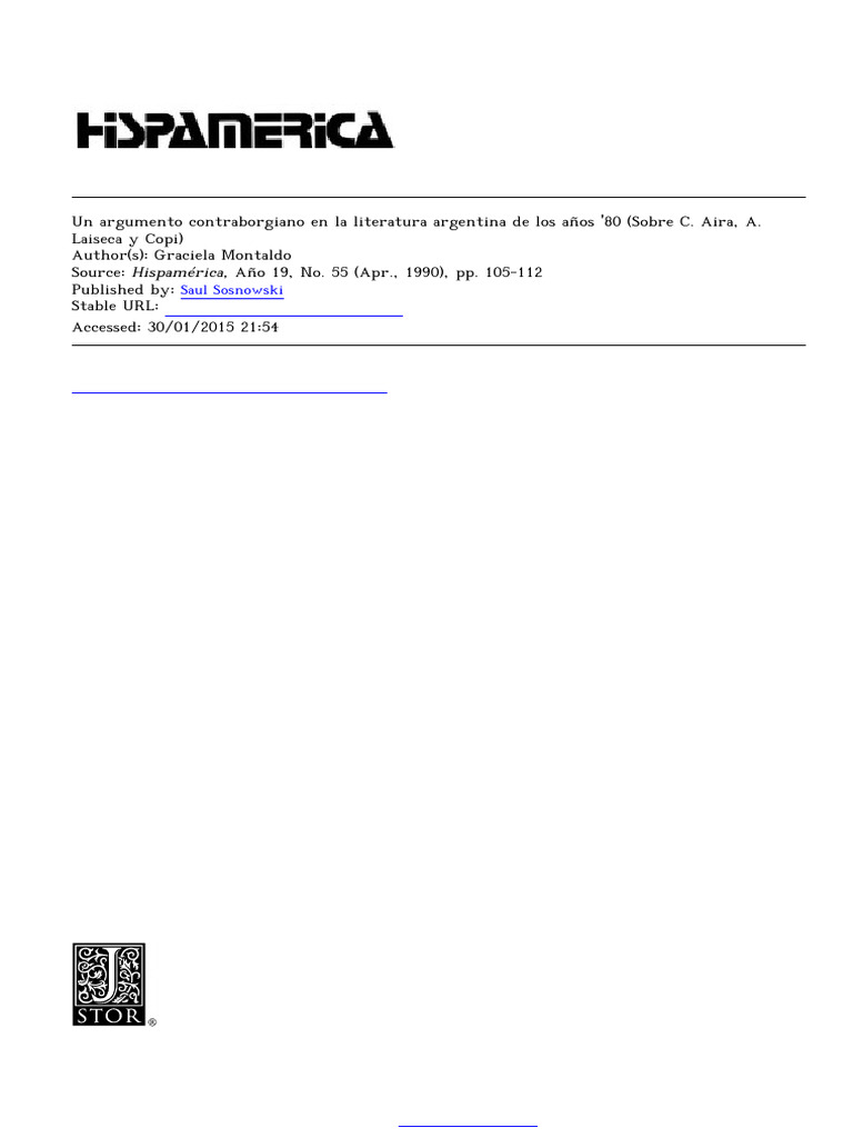Un Argumento Contraborgiano en La Literatura Argentina de Los Años '80 (Sobre C. Aira, A ...