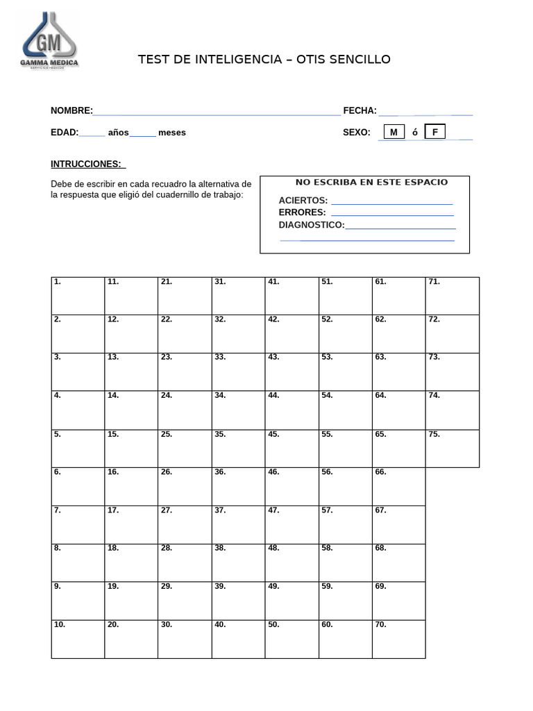TEST DE INTELIGENCIA OTIS SENCILLO | PDF