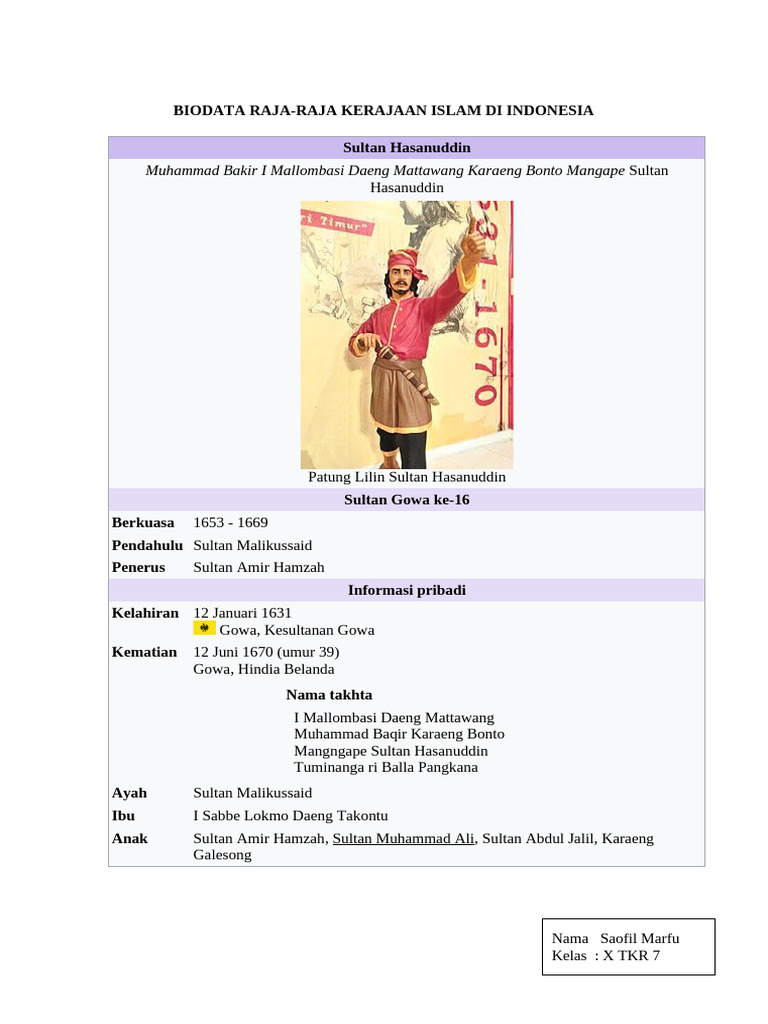 Biodata Raja Islam Di Indonesia | PDF