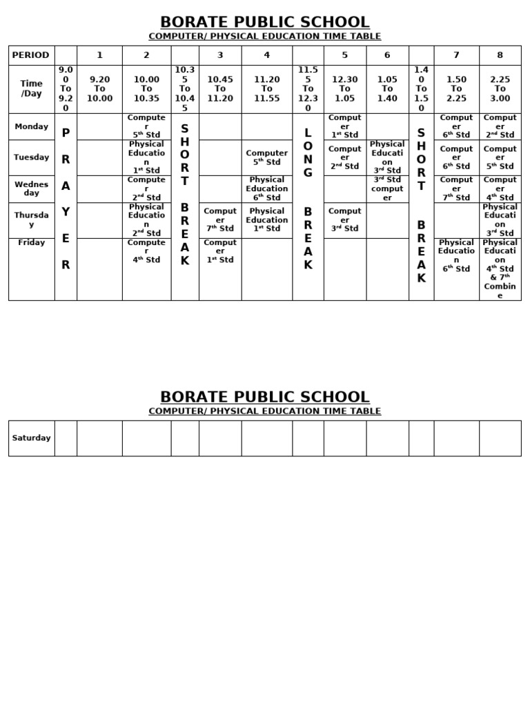 Borate School PE & Computer Timetable | PDF