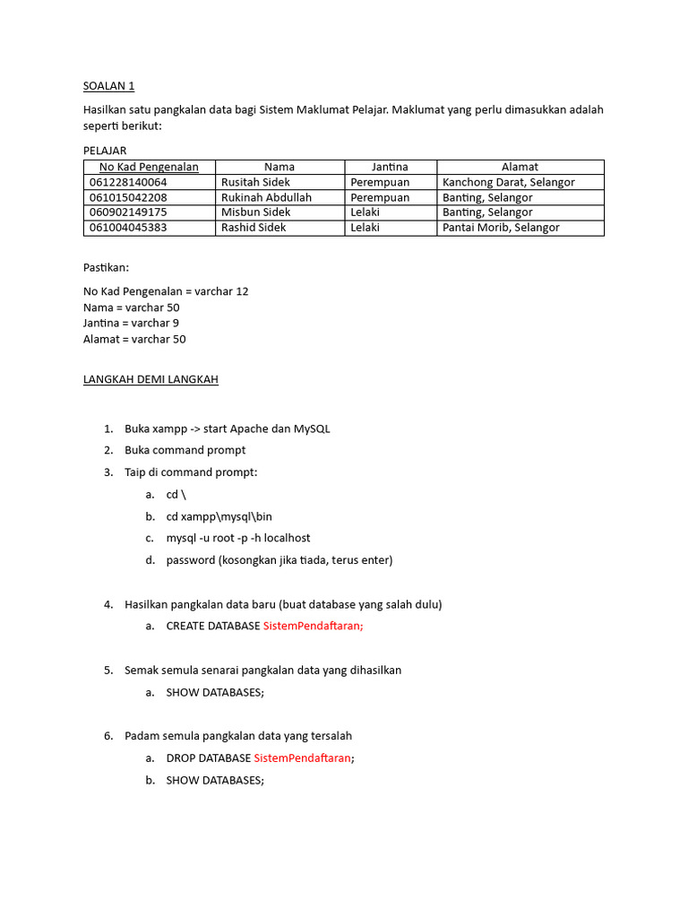 NOTA 1 Sistem Maklumat Pelajar - DKB1243 DATABASE FUNDAMENTALS | PDF