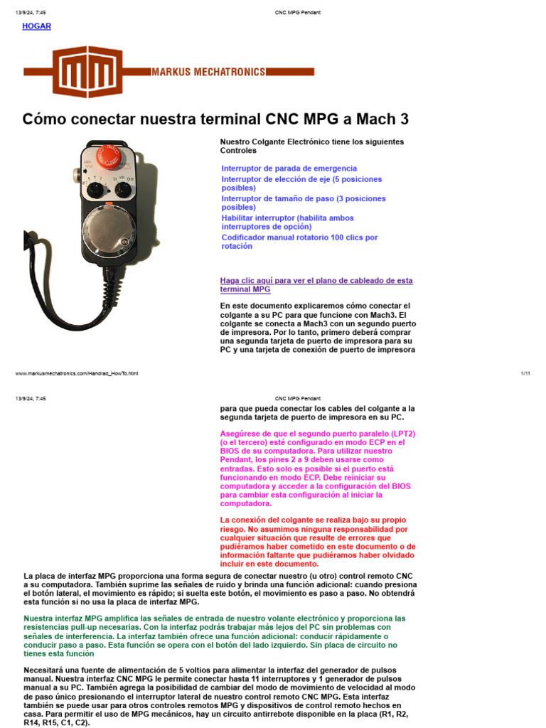 Conectar Terminal CNC MPG a Mach3 | PDF | Control remoto | Bios