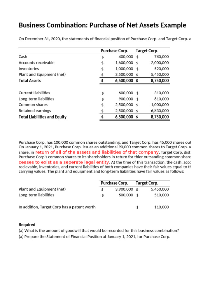 Problem 1 + Solution | PDF | Balance Sheet | Goodwill (Accounting)