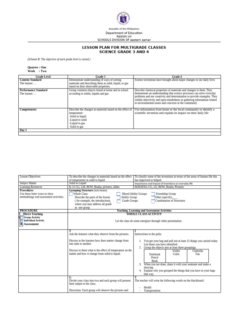 MG-DLP SCIENCE Q1-Week 2 | PDF | Gases | Science