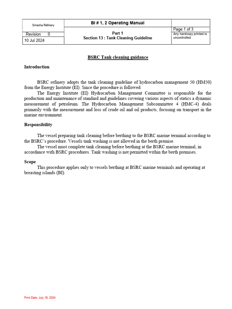 BSRC Tank Cleaning Guideline | PDF | Petroleum | Oil Refinery