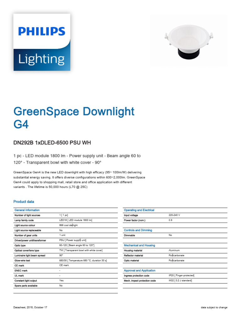 GreenSpace Gen4 LED Downlight Specs | PDF | Light Emitting Diode ...