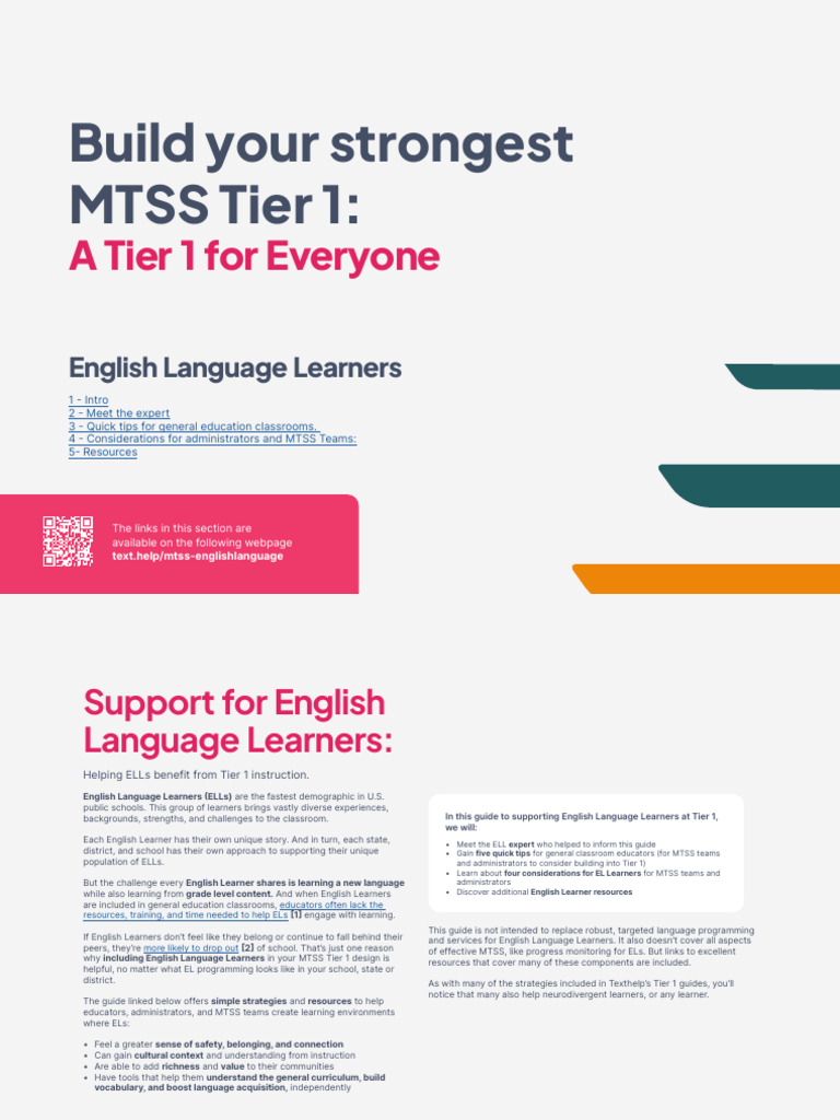 MTSS Tier 1 - English Language Leaners | PDF | English As A Second Or ...