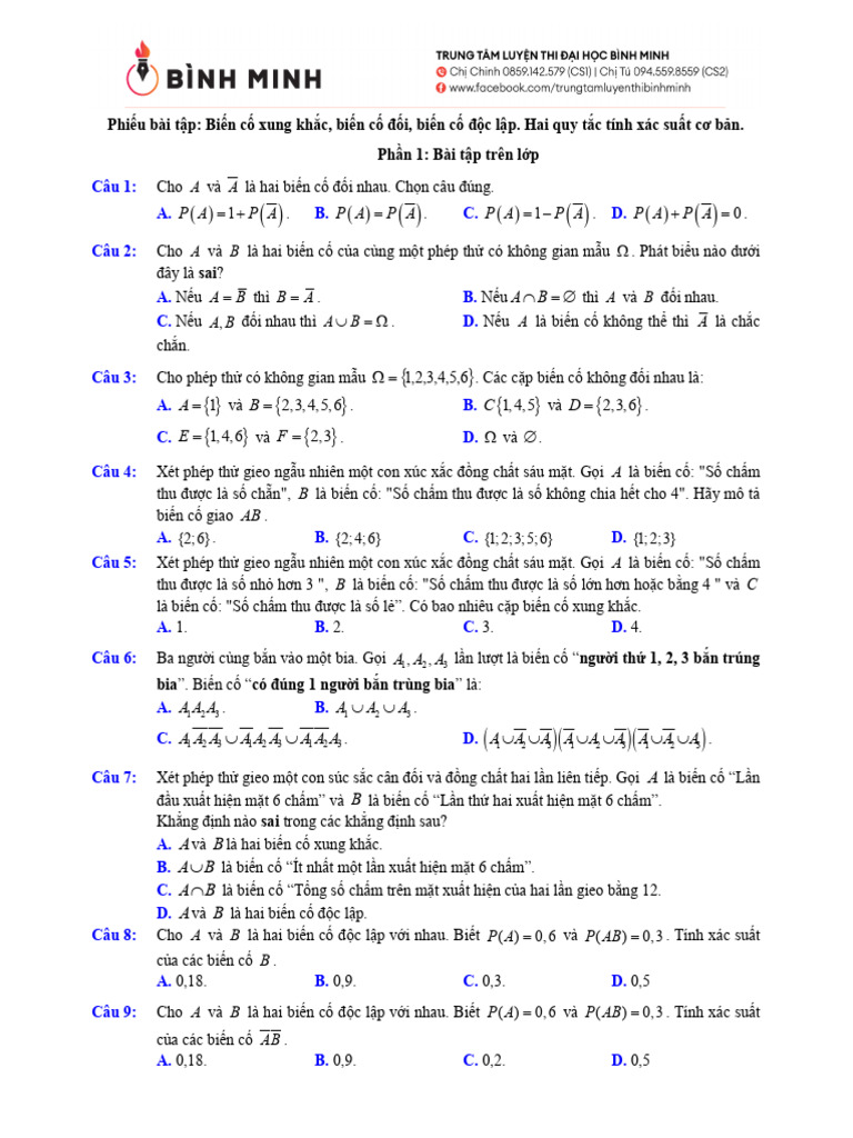 1. Biến cố Hai quy tắc tính xac suất 2k8 merged 1 | PDF