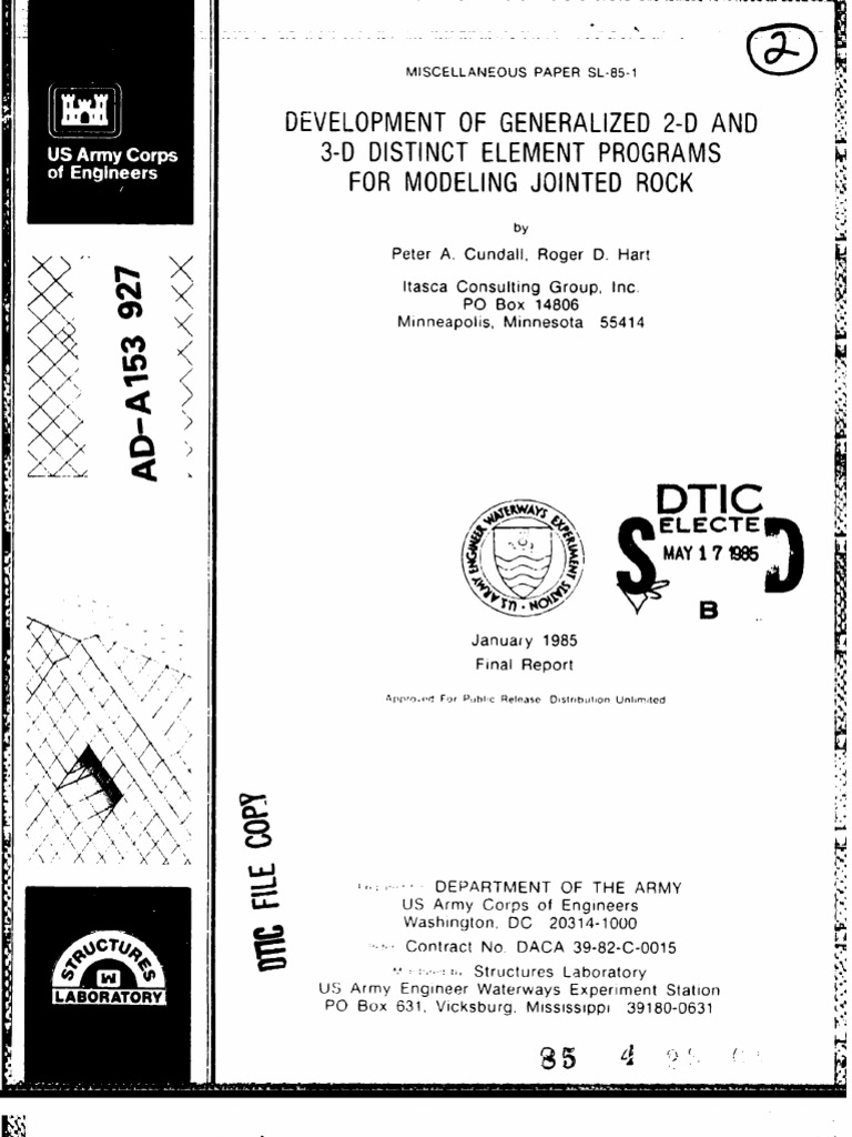 1985 CUNDALL PA Development of Generalized 2-D and 3-D Distinct Element Programs For Modeling ...
