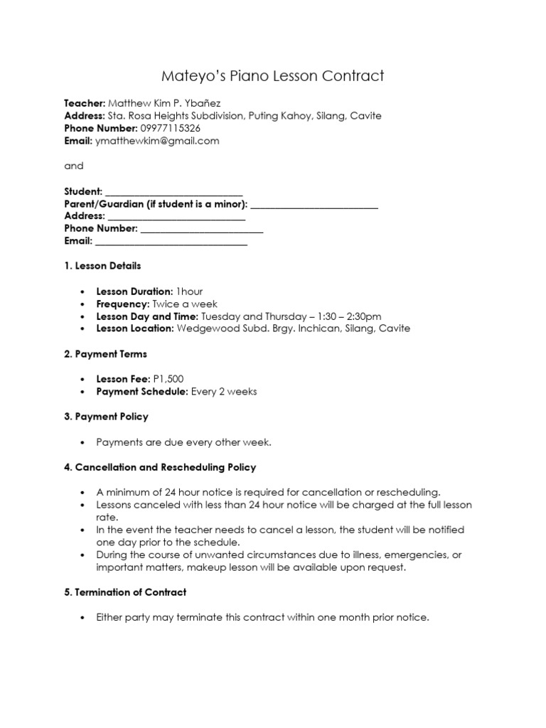 Piano Lesson Contract | PDF