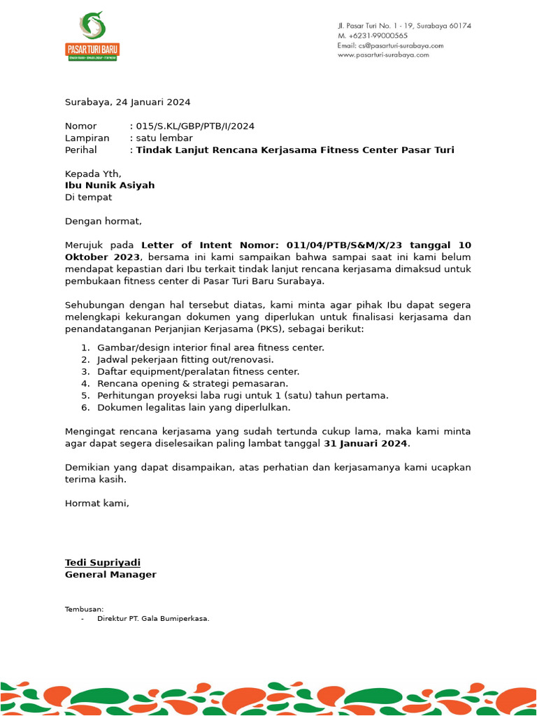 Surat Penanyaan Bussiness Plan & Perkembangan Revaid GYM (Nunik Asiyah ...