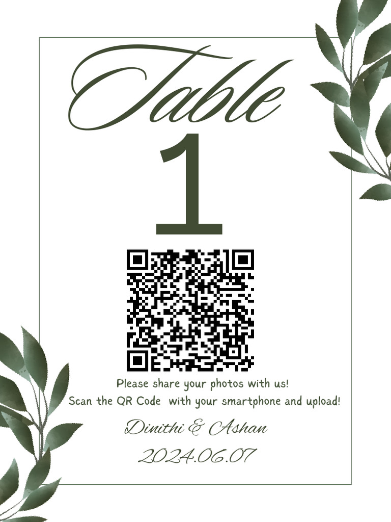 Green and White Organic Minimalist Wedding Table Number Card (1) | PDF