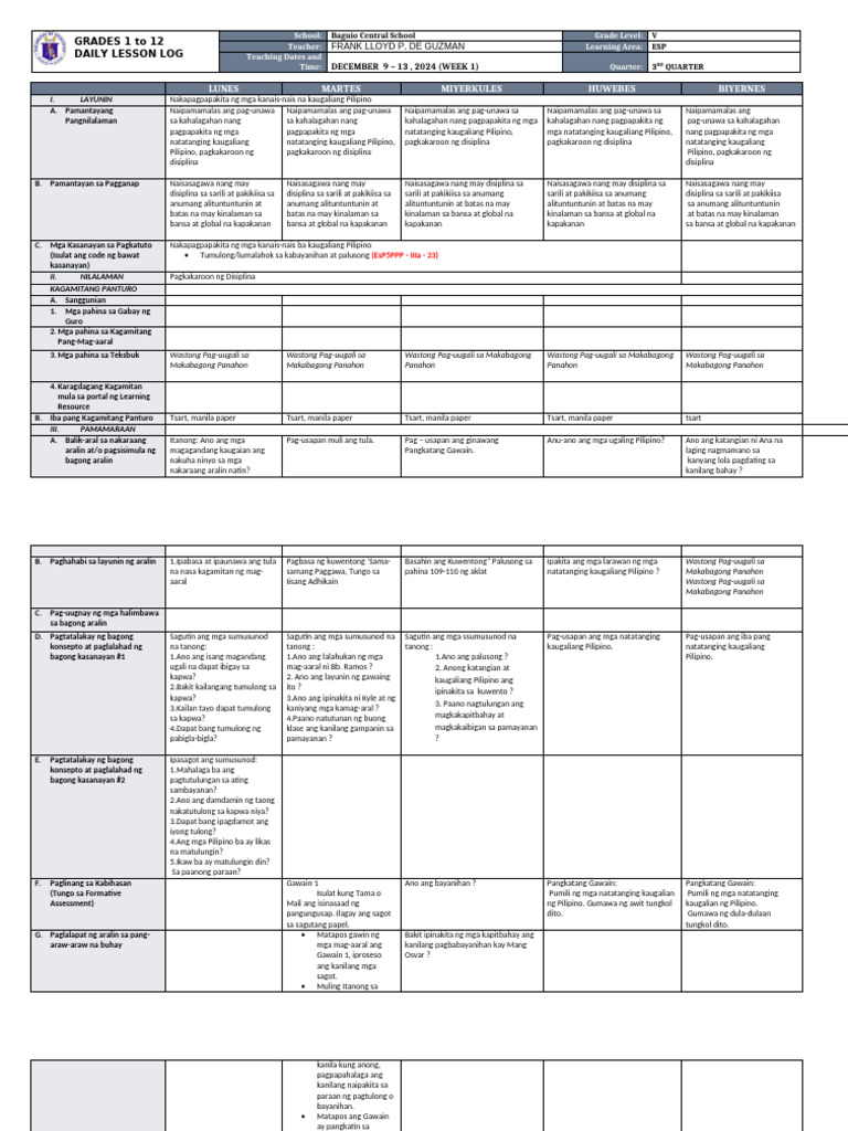 3rd Quarterr DLL ESP WEEK 1 | PDF