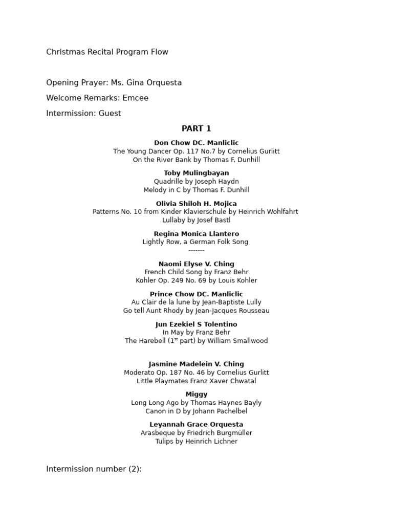 Christmas Recital Program Flow | PDF | Classical Music