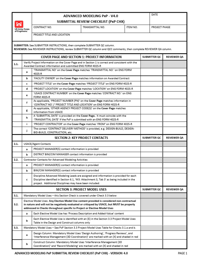 USACE Advanced Modeling PXP Submittal Review Checklist v4.0-202004 ...