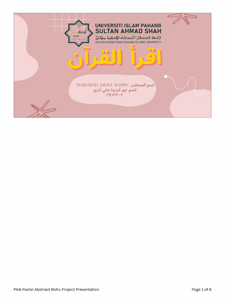 Pink Pastel Abstract Boho Project Presentation PDF | PDF