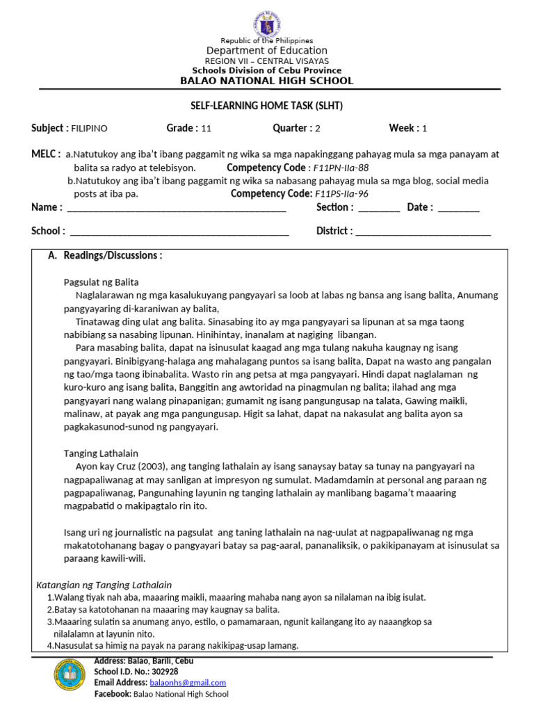 Komunikasyon at Pananaliksik WEEK 1 Q.2 | PDF