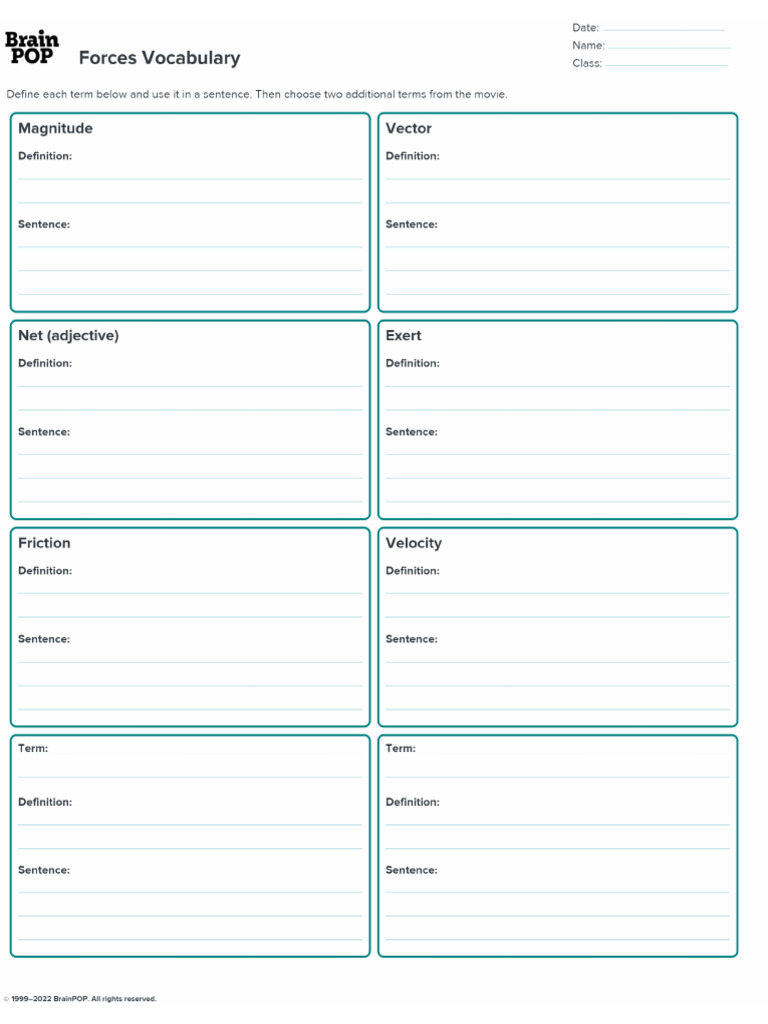 Day 40 - BrainPOP Forces Vocabulary | PDF