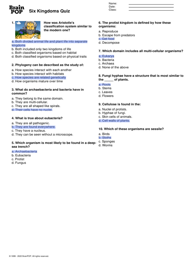 Six Kingdoms Classification Quiz | PDF | Bacteria | Archaea