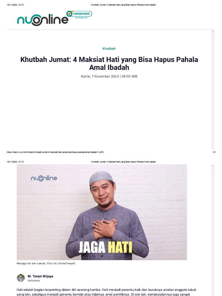 Khutbah Jumat_ 4 Maksiat Hati yang Bisa Hapus Pahala Amal Ibadah | PDF