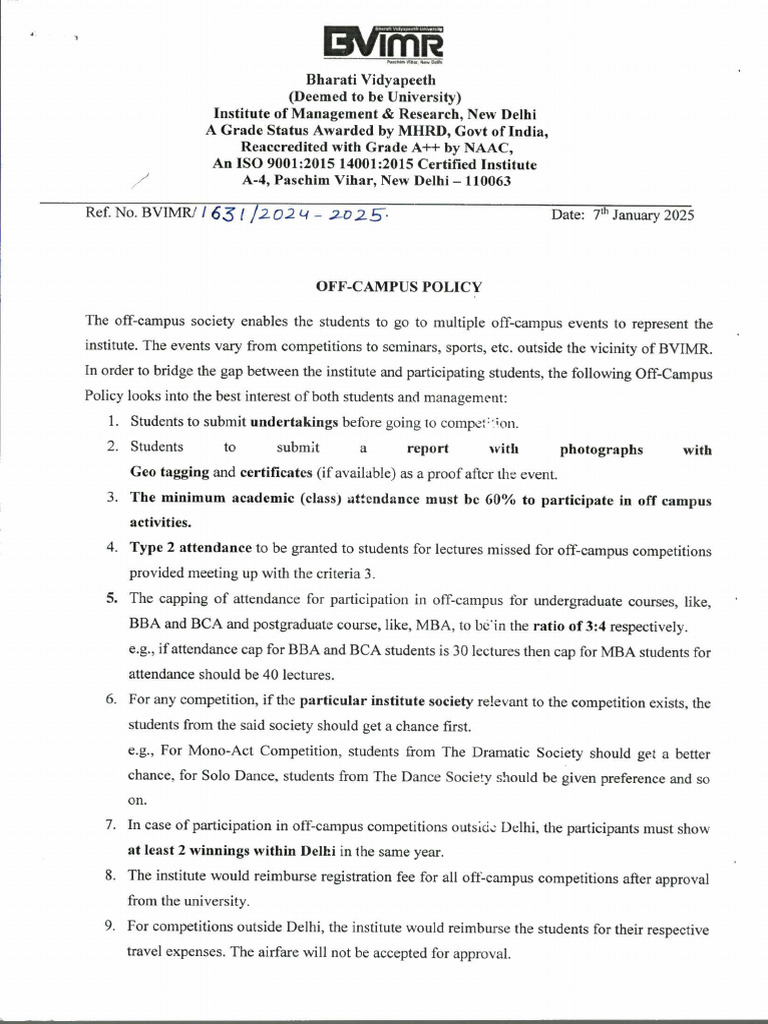 Off Campus Policy | PDF