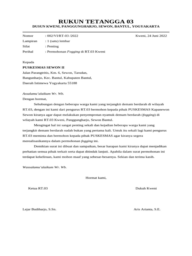 Surat Permohonan Fogging | PDF