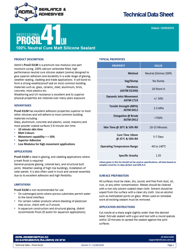 Prosil 41LM Silicone Sealant Overview | PDF | Concrete | Silicone