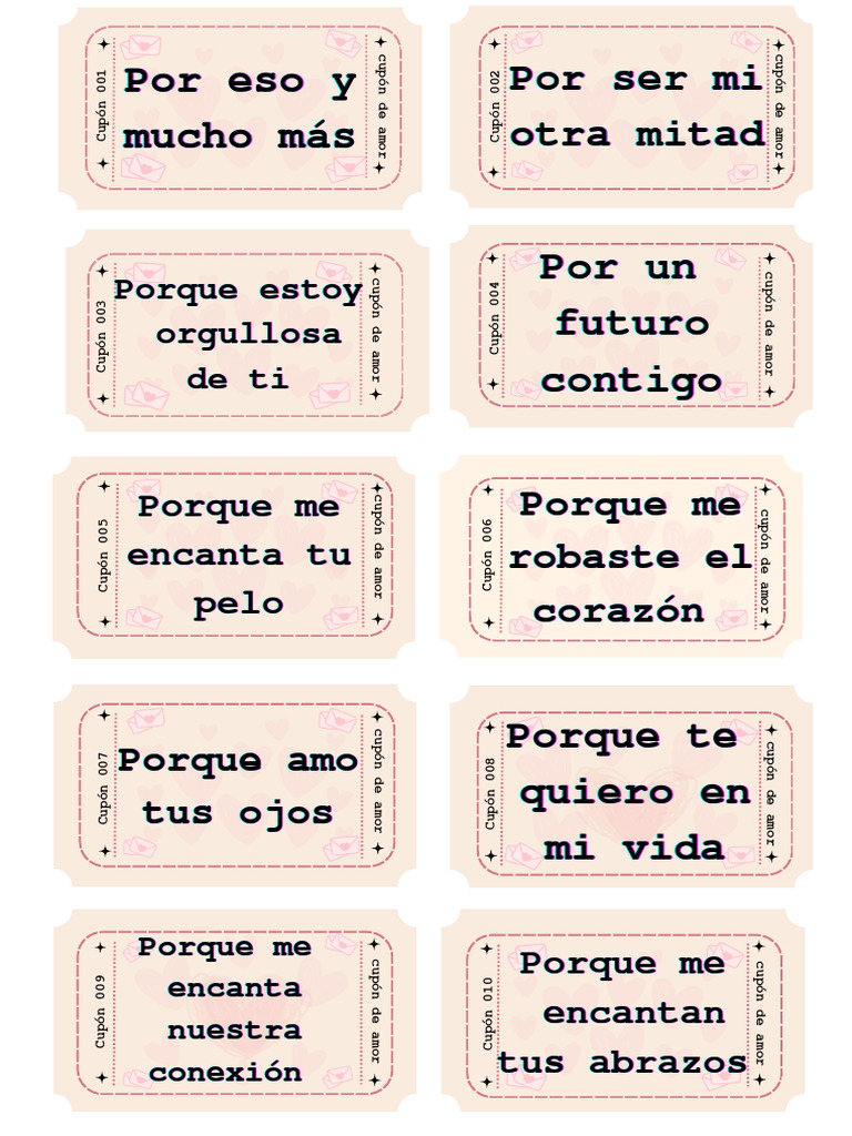Cupones de Amor: Mensajes Especiales | PDF