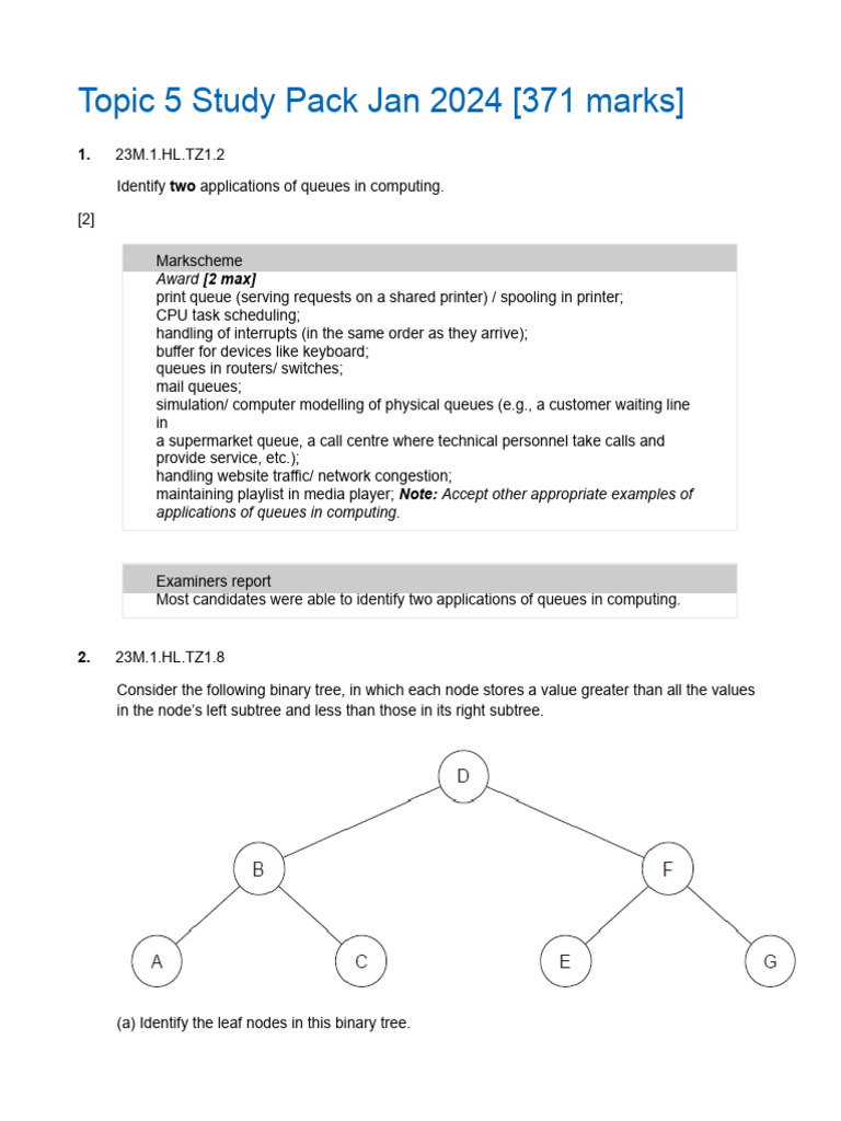 Copy of MS Topic 5 Study Pack Jan 2024 | PDF | Computing | Algorithms And Data Structures