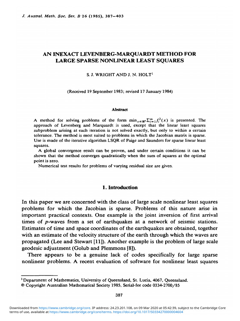 Levenbergmarquardt Method For Large Sparse Nonlinear Least Squres | PDF | Least Squares | Linear ...