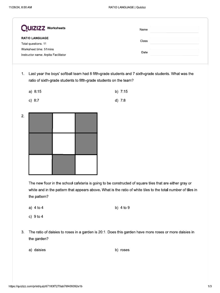 Ratio Revision Pdf