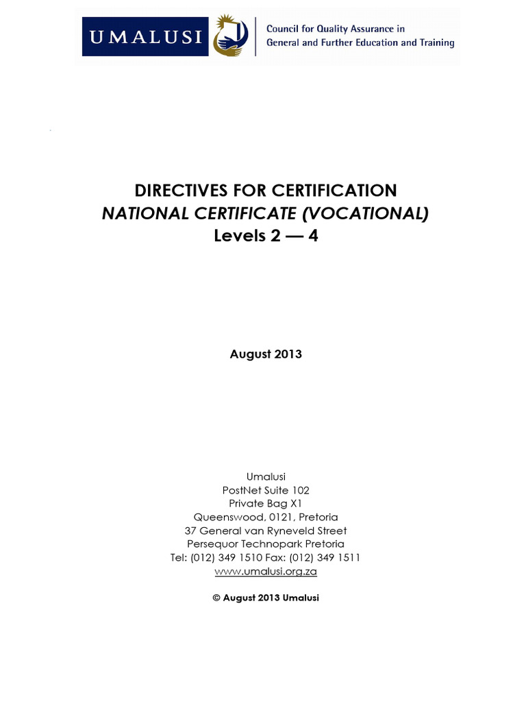 Directives For Certification NCV Levels 2 4 1 | PDF | Vocational Education