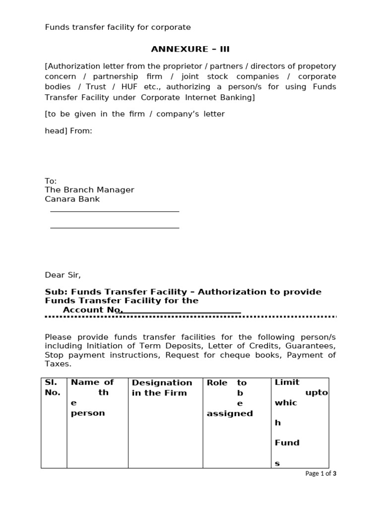 CFT Annexure Iii 054803 | PDF | Banks | Online Banking