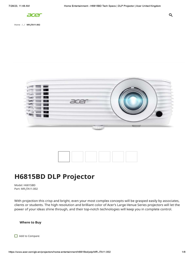 ACER Projector- H6815BD Tech Specs _ DLP Projector | PDF | Hdmi | Imaging