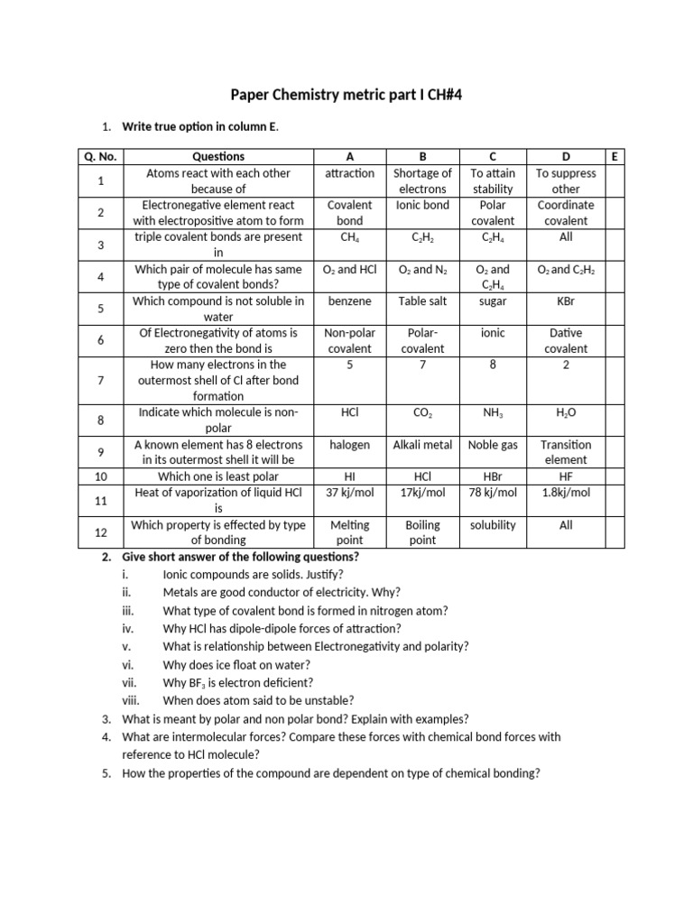 chapter 4 | PDF | Chemical Bond | Chemical Polarity