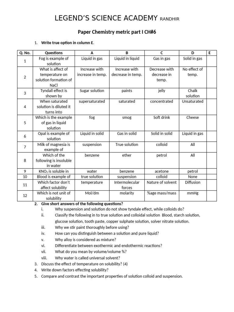 chapter 6 mcqs | PDF | Solubility | Chemistry