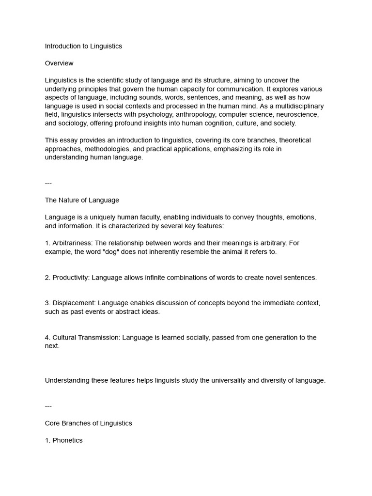 Introduction to Linguistics Overview | PDF | Linguistics | Morphology ...