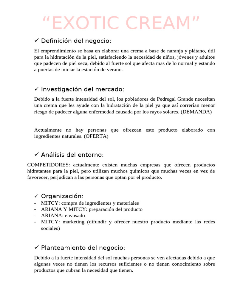 Exotic Cream | PDF | Producto (Negocio) | Iniciativa empresarial