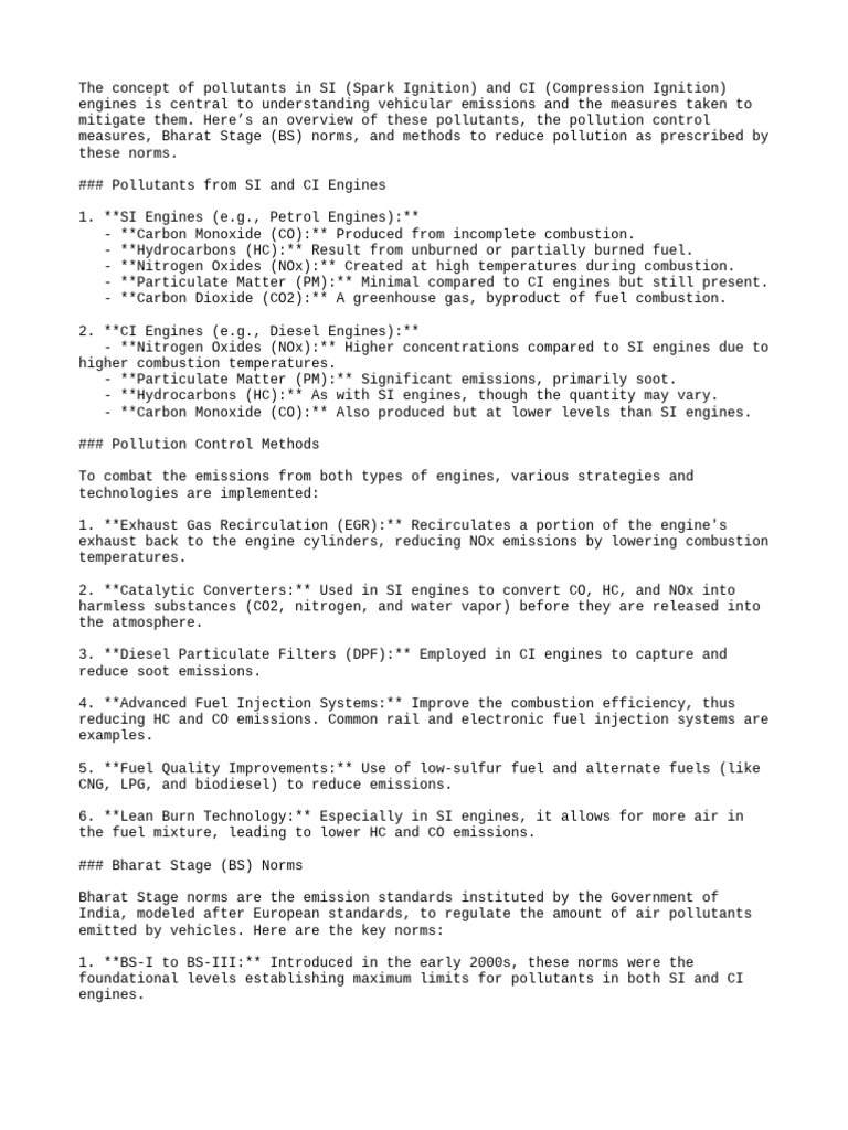 Pollutants & Control in SI/CI Engines | PDF | Exhaust Gas | Combustion
